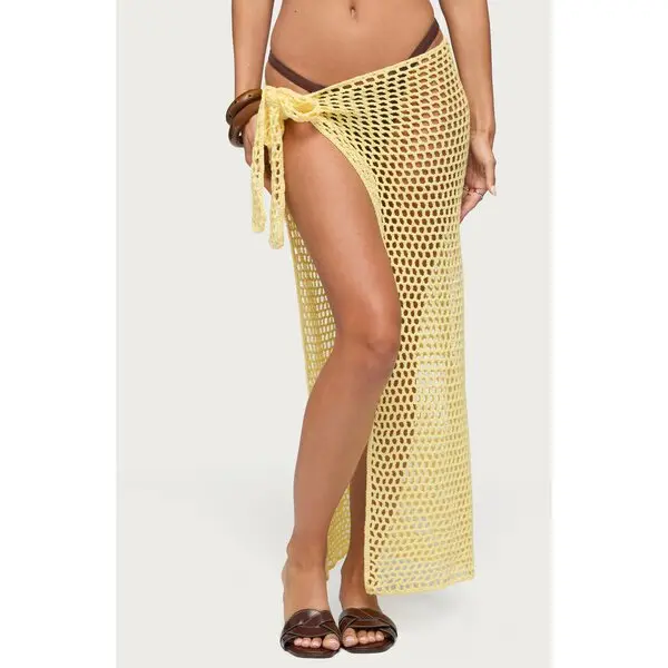 EDIKTED Avigail Crochet Cotton Maxi Sarong - Yellow