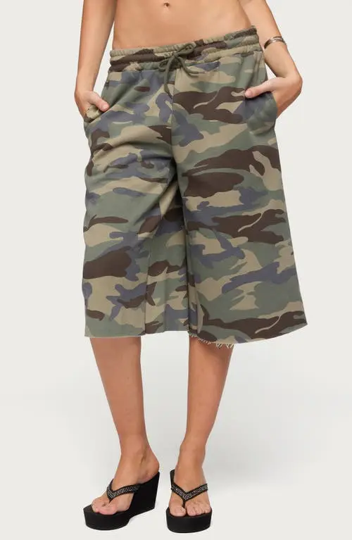 EDIKTED Camo Rush Drawstring Bermuda Shorts