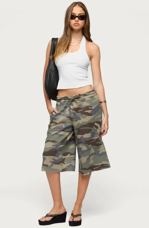 EDIKTED Camo Rush Drawstring Bermuda Shorts