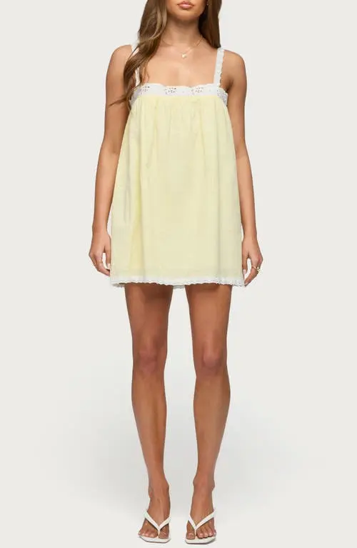 EDIKTED Hipla Contrast Lacy Cotton Minidress - Yellow