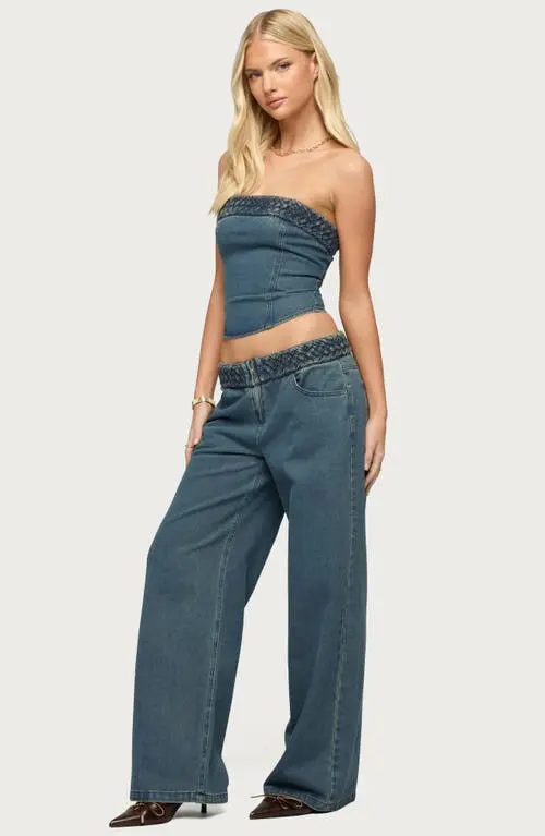 EDIKTED Braided Waistband Wide Leg Jeans