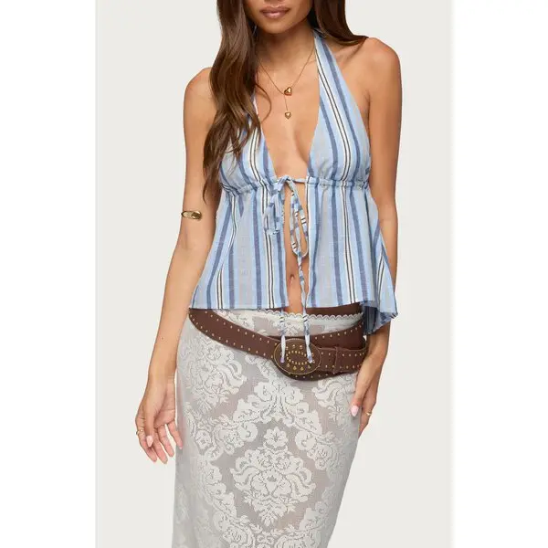 EDIKTED Galee Tie Front Halter Top