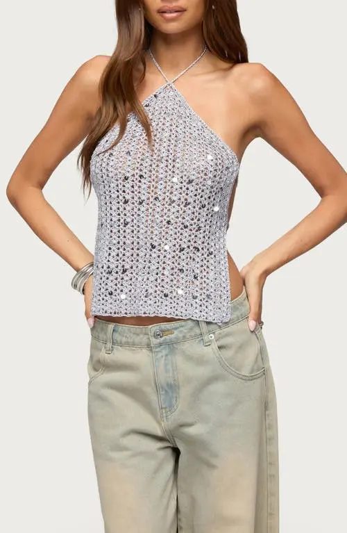 EDIKTED Thaly Backless Sequin Crochet Top