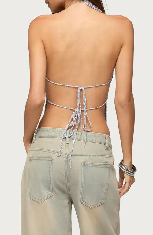EDIKTED Thaly Backless Sequin Crochet Top