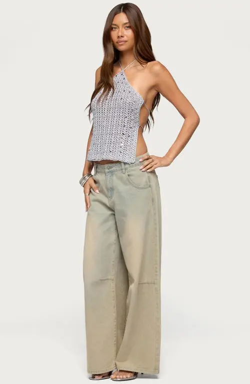 EDIKTED Thaly Backless Sequin Crochet Top