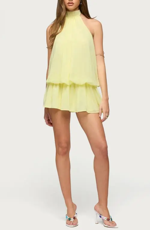 EDIKTED Kortney Chiffon Minidress - Yellow