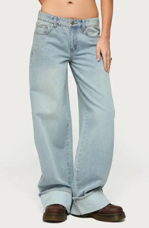 EDIKTED Contrast Heart Low Rise Cuffed Wide Leg Jeans - Light Blue