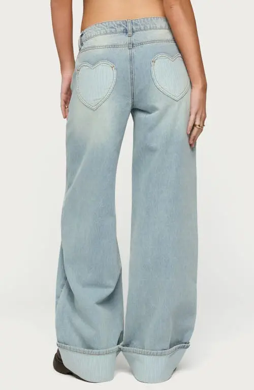 EDIKTED Contrast Heart Pockets Wide Leg Jeans