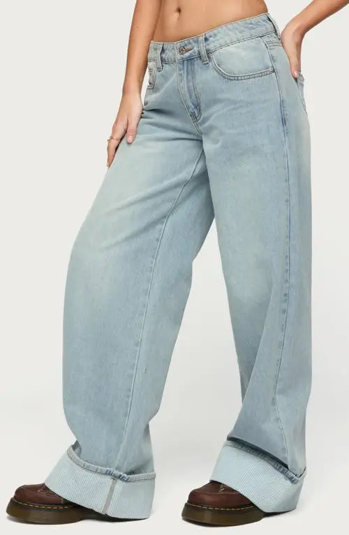 EDIKTED Contrast Heart Pockets Wide Leg Jeans