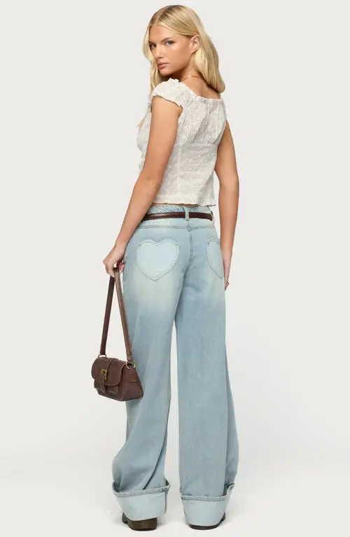 EDIKTED Contrast Heart Pockets Wide Leg Jeans