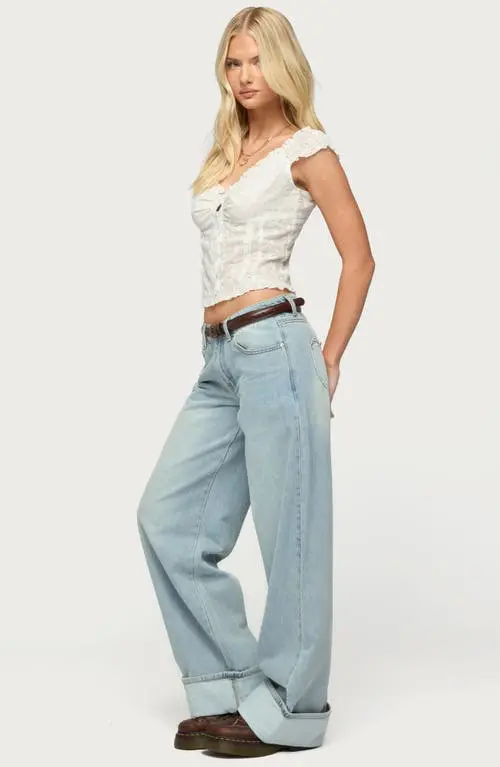 EDIKTED Contrast Heart Pockets Wide Leg Jeans
