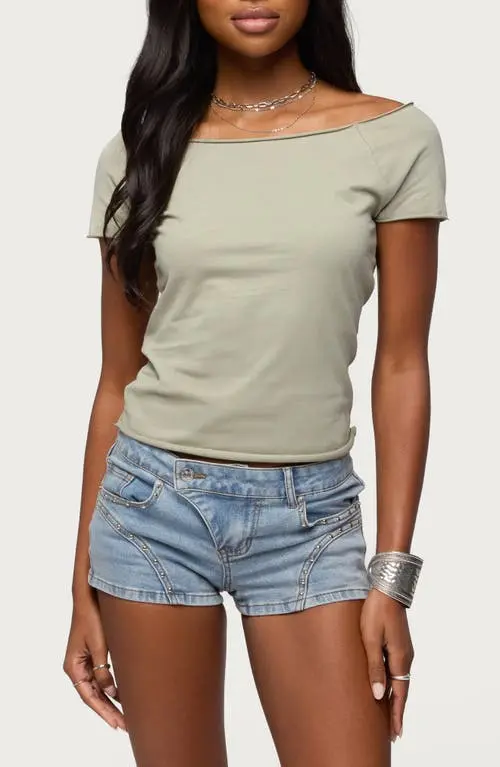 EDIKTED Kamalah Cotton Boatneck Tee - Sage
