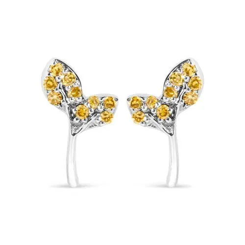 HAUS OF BRILLIANCE 925 Sterling 1/16ct Tdw Yellow Treated Diamond Leaf Earrings - Silver