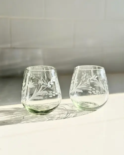 VILLA LUA HOME Hand-etched Blown Oval Glassset Of 2