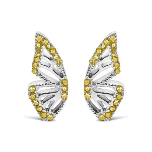 HAUS OF BRILLIANCE 925 Sterling 1/6ct Tdw Yellow Treated Diamond Butterfly Earrings - Silver