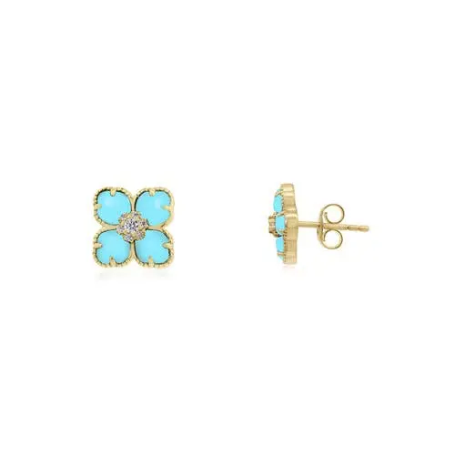 THE LOVERY Flower Stud Earrings - Turquoise