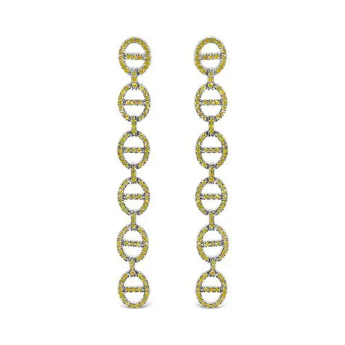 HAUS OF BRILLIANCE Sterling 1.0 Cttw Yellow Diamond Linked Circle Drop Earrings - Silver