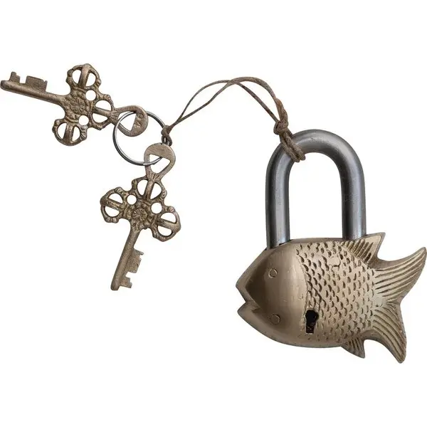 STORIED HOME And Metal Fish Shaped Lock With Keys - Brass
