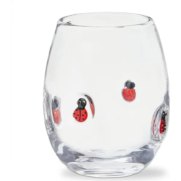 TAG Ladybug Stemless Wine Glass 16 Oz Multi Glass 3.5x3.5x4.5 - Red