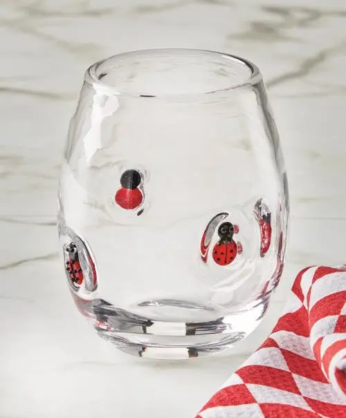 TAG Ladybug Stemless Wine Glass 16 Oz Multi Glass 3.5x3.5x4.5