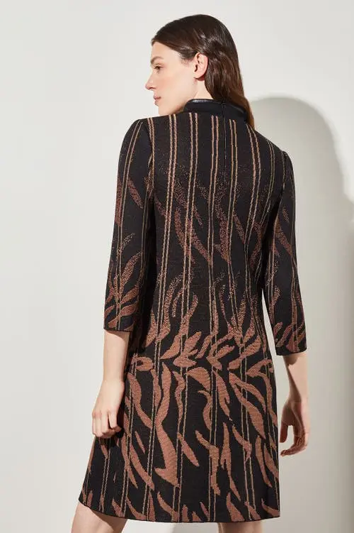Ming Wang Animal Print Vegan Leather Trim Knit Mini Dress