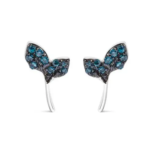 HAUS OF BRILLIANCE Sterling Blue Treated Diamond Accent Leaf Stud Earrings - Silver