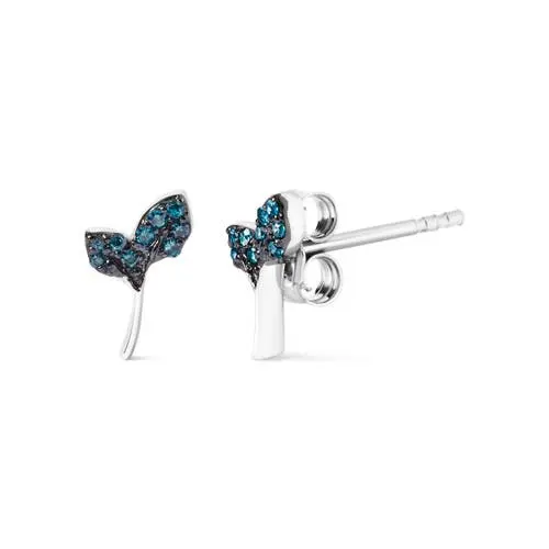HAUS OF BRILLIANCE Sterling Blue Treated Diamond Leaf Stud Earrings
