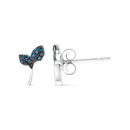 HAUS OF BRILLIANCE Sterling Blue Treated Diamond Leaf Stud Earrings
