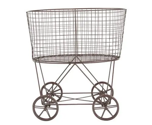 STORIED HOME Rolling Laundry Cart With Rack - Brown