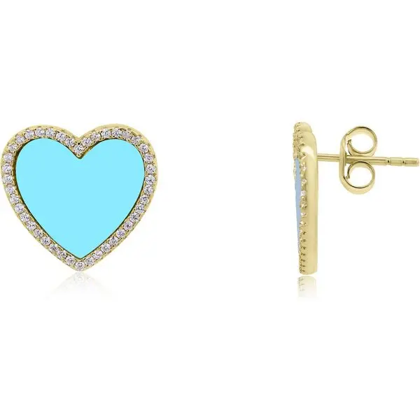 THE LOVERY FINE JEWELRY Large Cz Halo Heart Stud Earrings - Turquoise