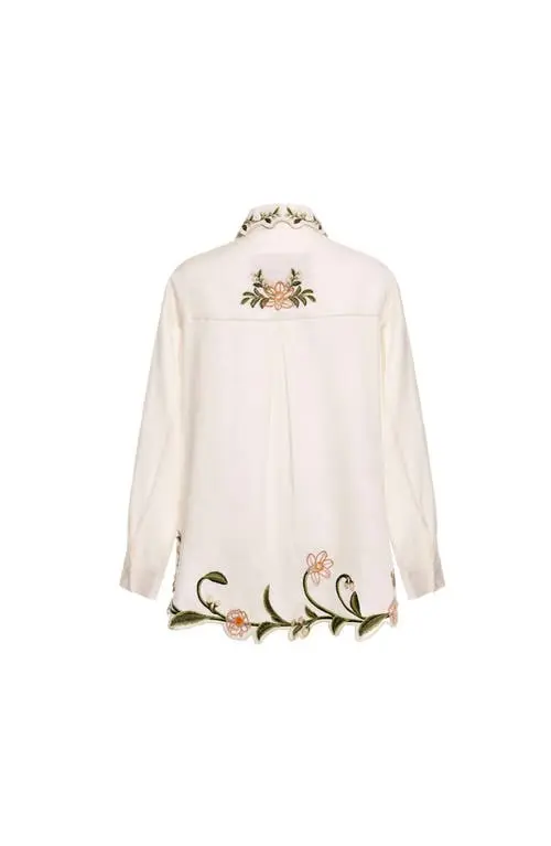 Agua Bendita Cecilia Valle Embroidered Linen Shirt