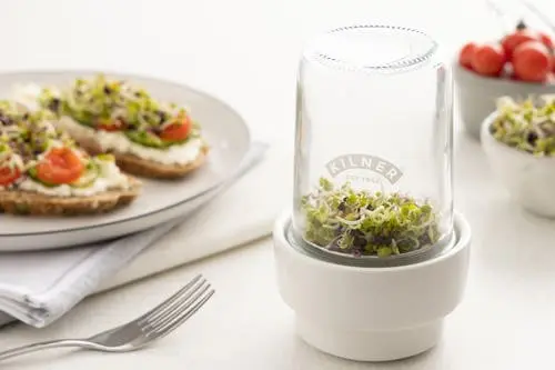 KILNER Food Prep Sprouting Set With Glass Jar And Ceramic Base
