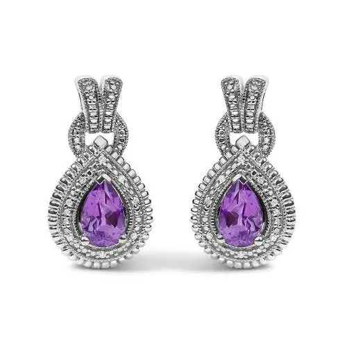 HAUS OF BRILLIANCE Sterling Pear Cut Amethyst And Diamond Accent Teardrop Stud Earrings - Silver
