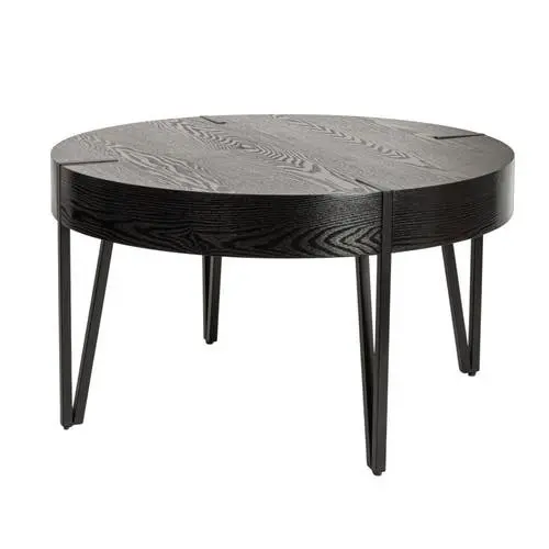 STORIED HOME Astoria Round Coffee Table With Hairpin Legs - Black