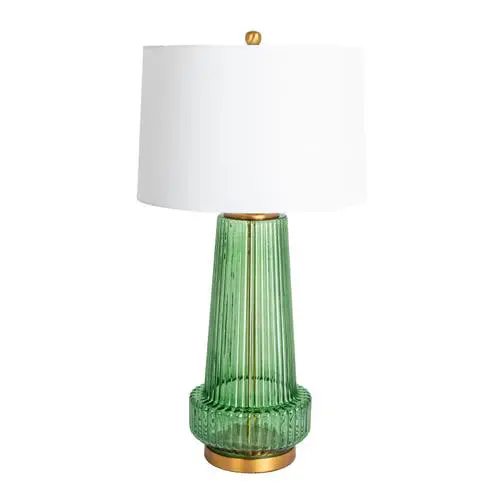 OLIVE GROVE Ribbed Table Lamp With Tapered Drum Shade - Green