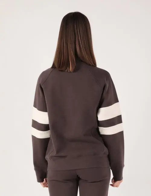 GLYDER Cottontech Scuba Knit 1/4 Zip Jacket - Java/oatmilk Stripes