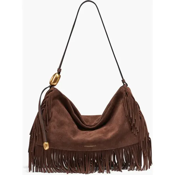 Donna Karan New York Velvet Suede Fringe Shoulder Bag - Chocolate