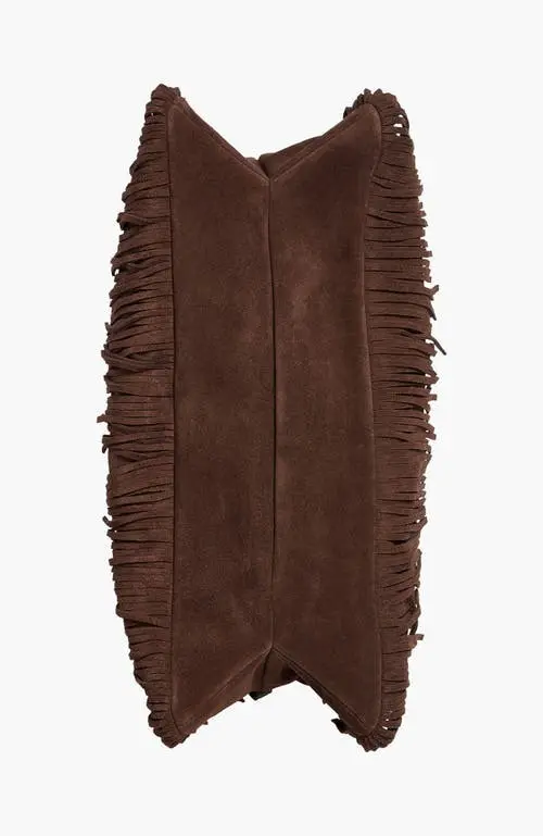 Donna Karan New York Velvet Suede Fringe Shoulder Bag - Chocolate