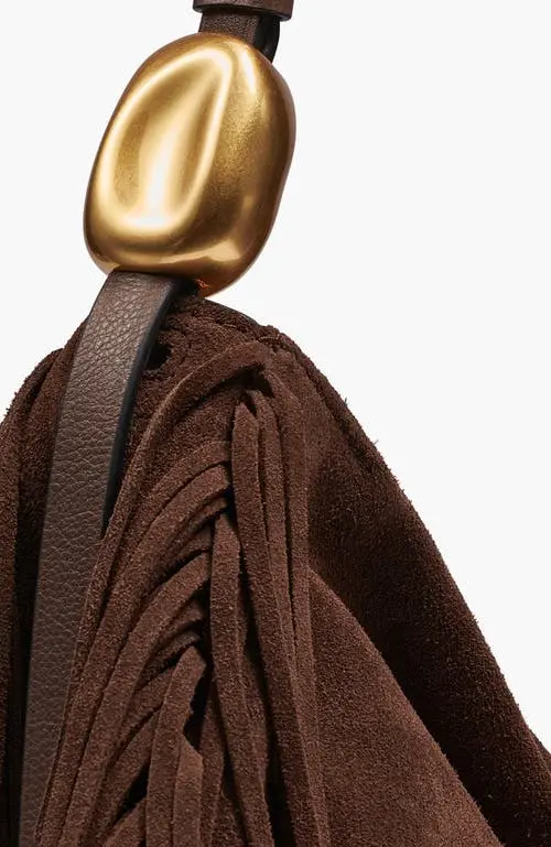 Donna Karan New York Velvet Suede Fringe Shoulder Bag - Chocolate