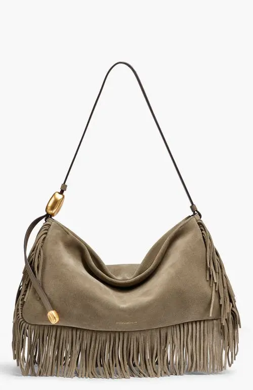 Donna Karan New York Suede Fringe Shoulder Bag - Truffle