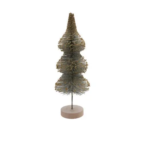 STORIED HOME Medium Sisal Bottle Brush Tree With Gold Glitter And Wood Base - Mint
