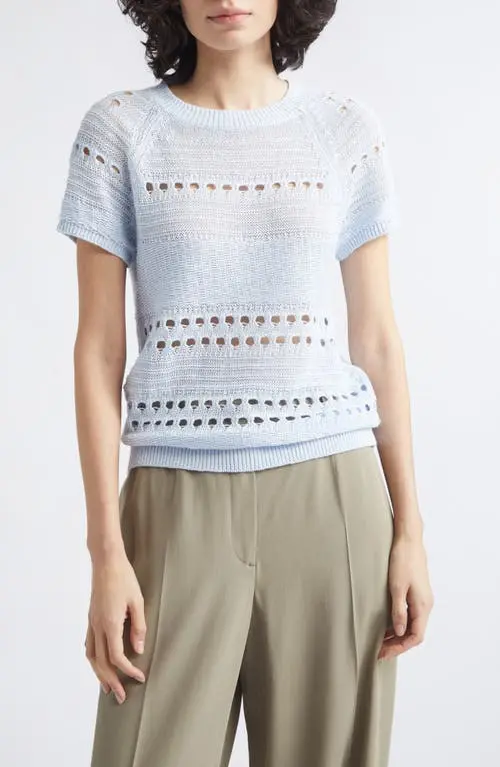 REISS Chloe Raglan Sleeve Semisheer Linen Knit Sweater - Light Blue