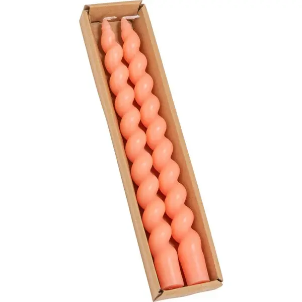 STORIED HOME Unscented Twisted Taper Candles In Box - Pink