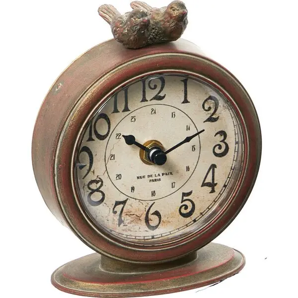 STORIED HOME Decorative Mantel Clock With Bird - Brown