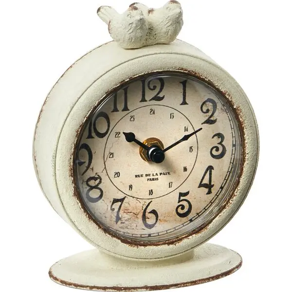STORIED HOME Decorative Mantel Clock With Bird - Cream
