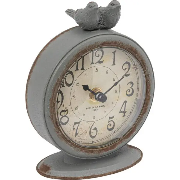 STORIED HOME Decorative Mantel Clock With Bird - Grey