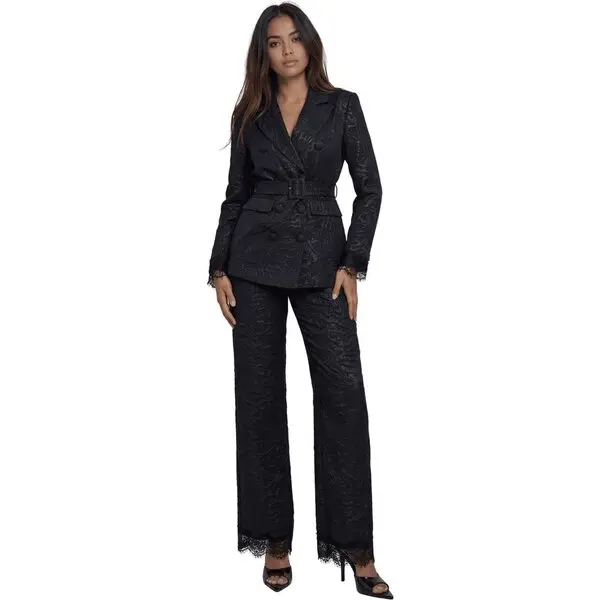 AKALIA The Maison Jacquard Lace-trim Trousers - Black