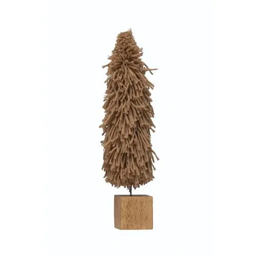 STORIED HOME Fabric Yarn Tree With Wood Block Base - Tan