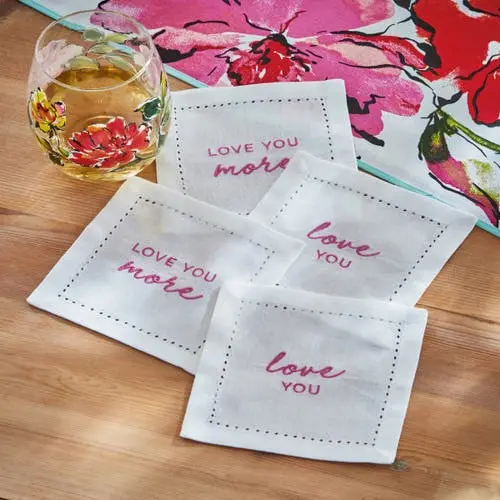 TAG Love You More Cocktail Napkin S/4 Multi Cotton Spring