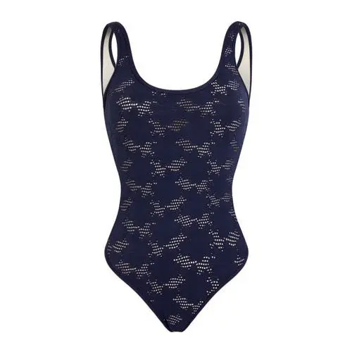 Vilebrequin Low-back One-piece Swimsuit With Broderie Anglaise - Navy